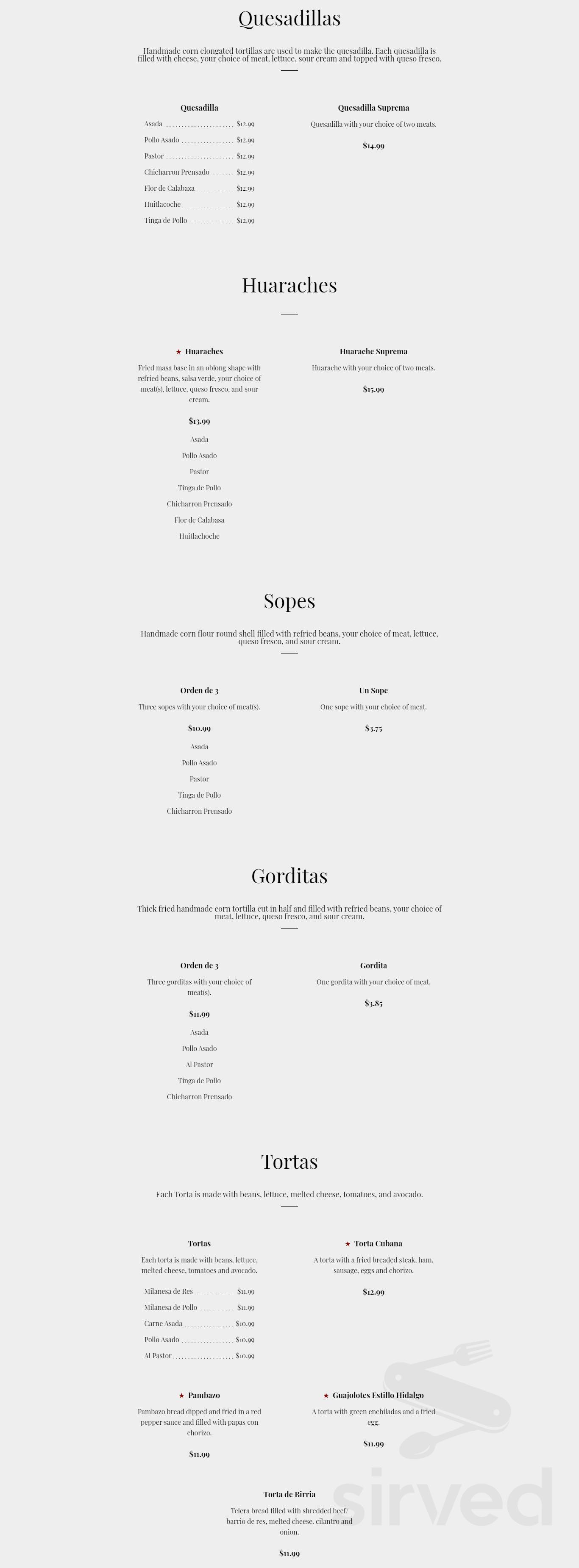 Menu for La Casa Del Tamal in West Valley City, UT | Sirved