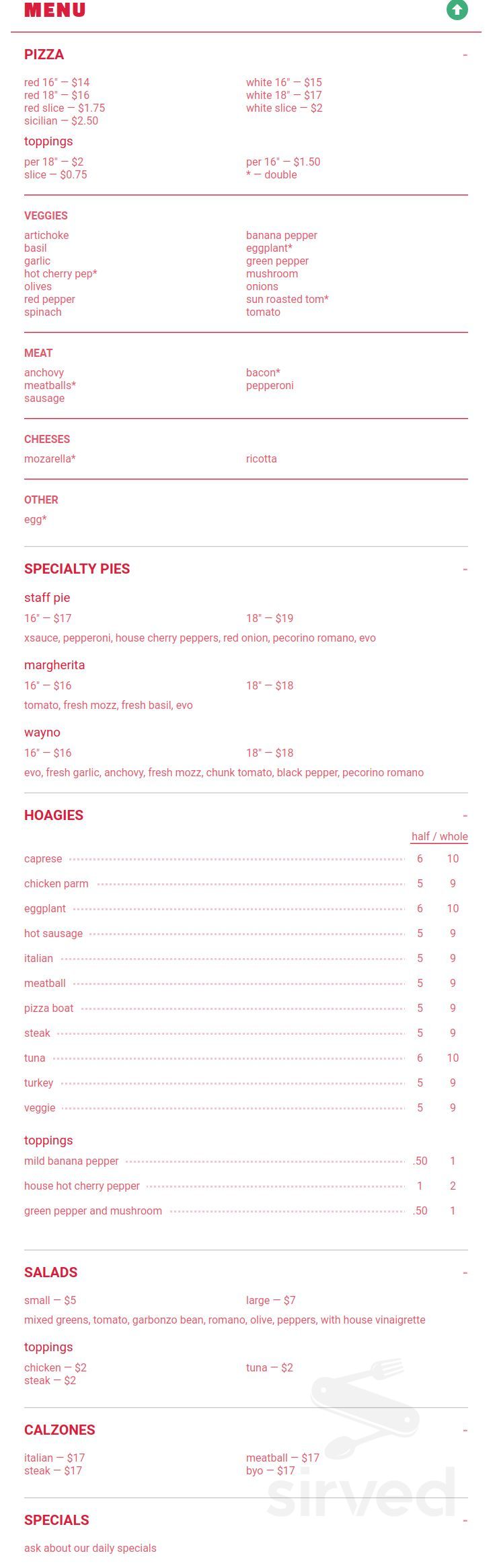 Menu for Badamo’s Pizza - Mt. Lebanon in Pittsburgh, PA | Sirved