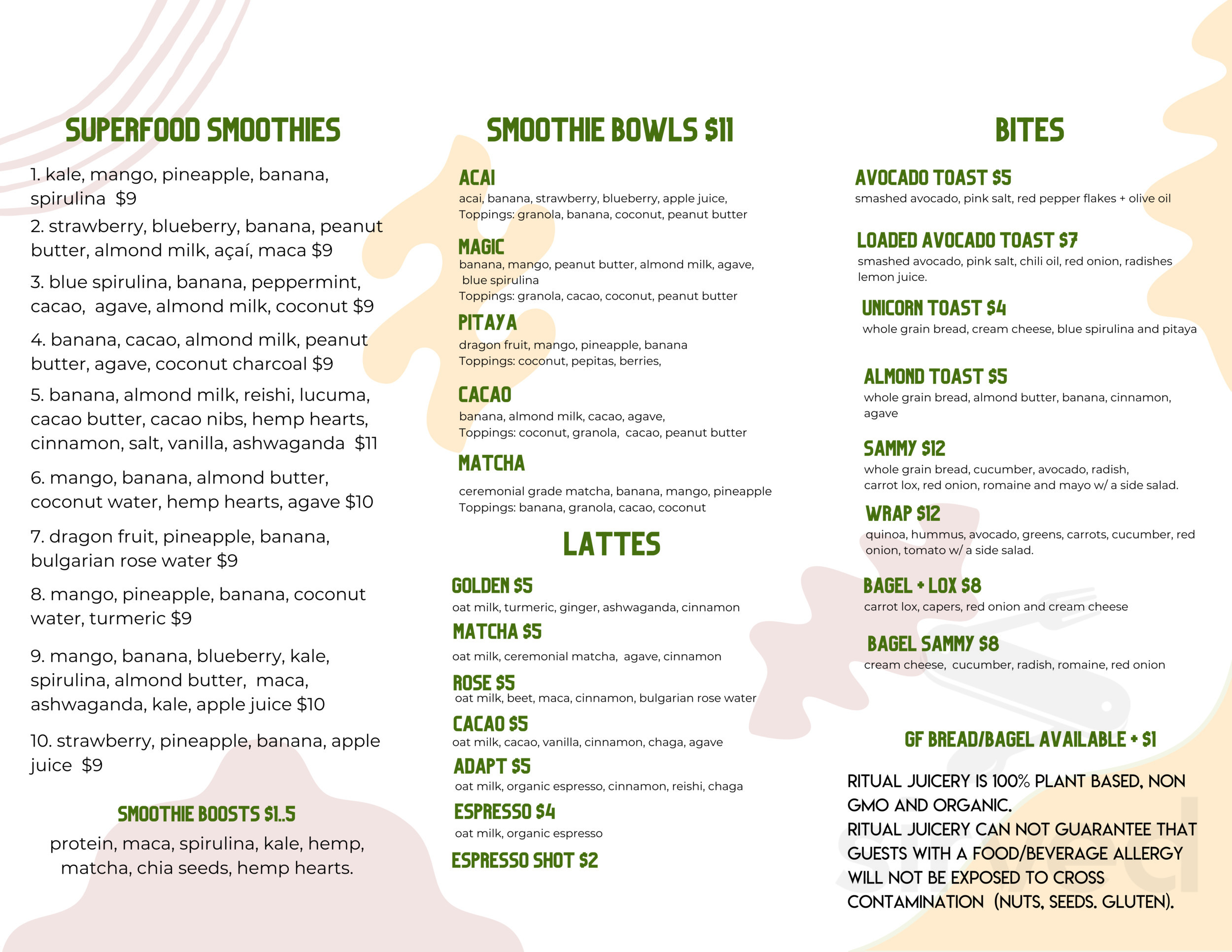 Menu for Ritual Juicery in Cleveland, OH | Sirved