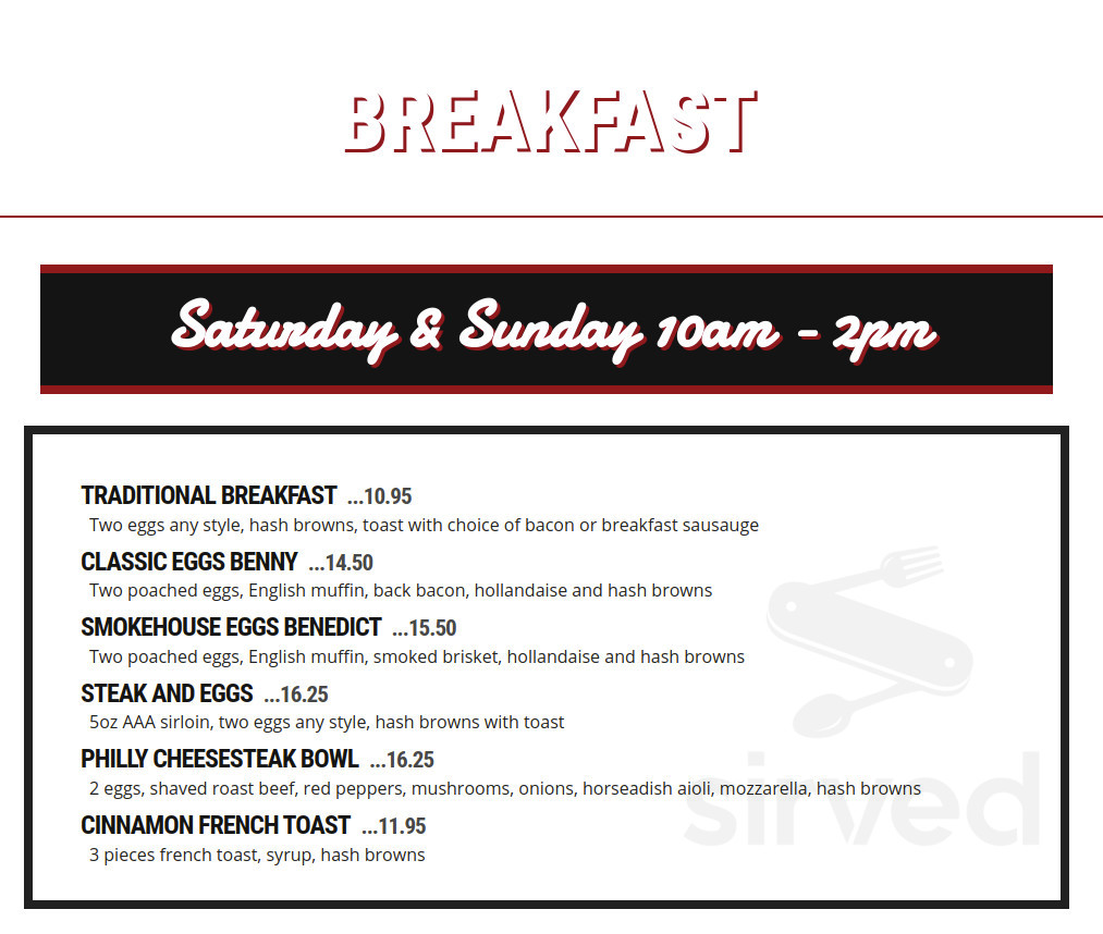 Richmond's Pub menu in Calgary, Alberta, Canada