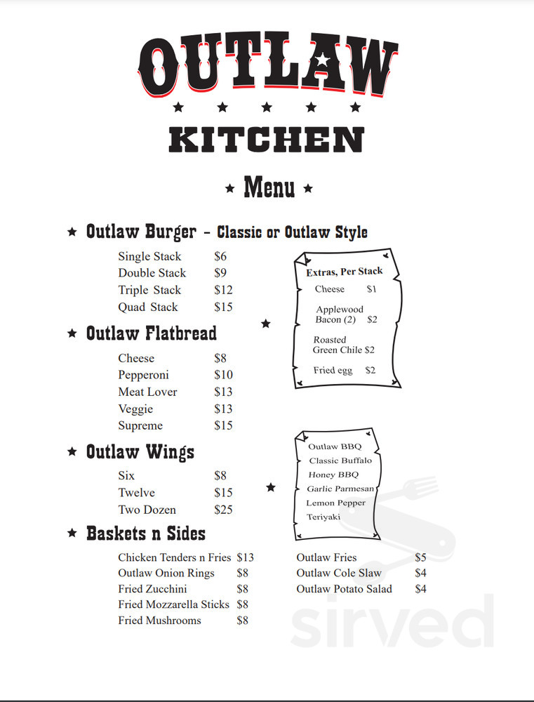 Outlaw Saloon menu in Tucson, Arizona, USA