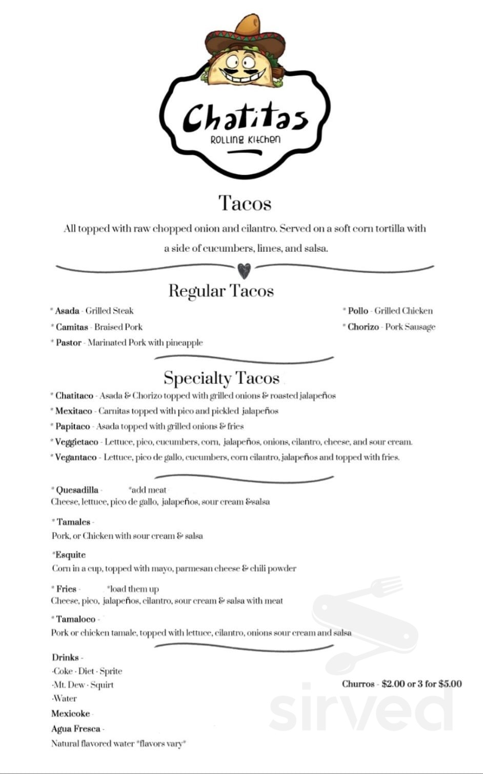 Menu for Chatitas Rolling Kitchen in Washington, MI | Sirved