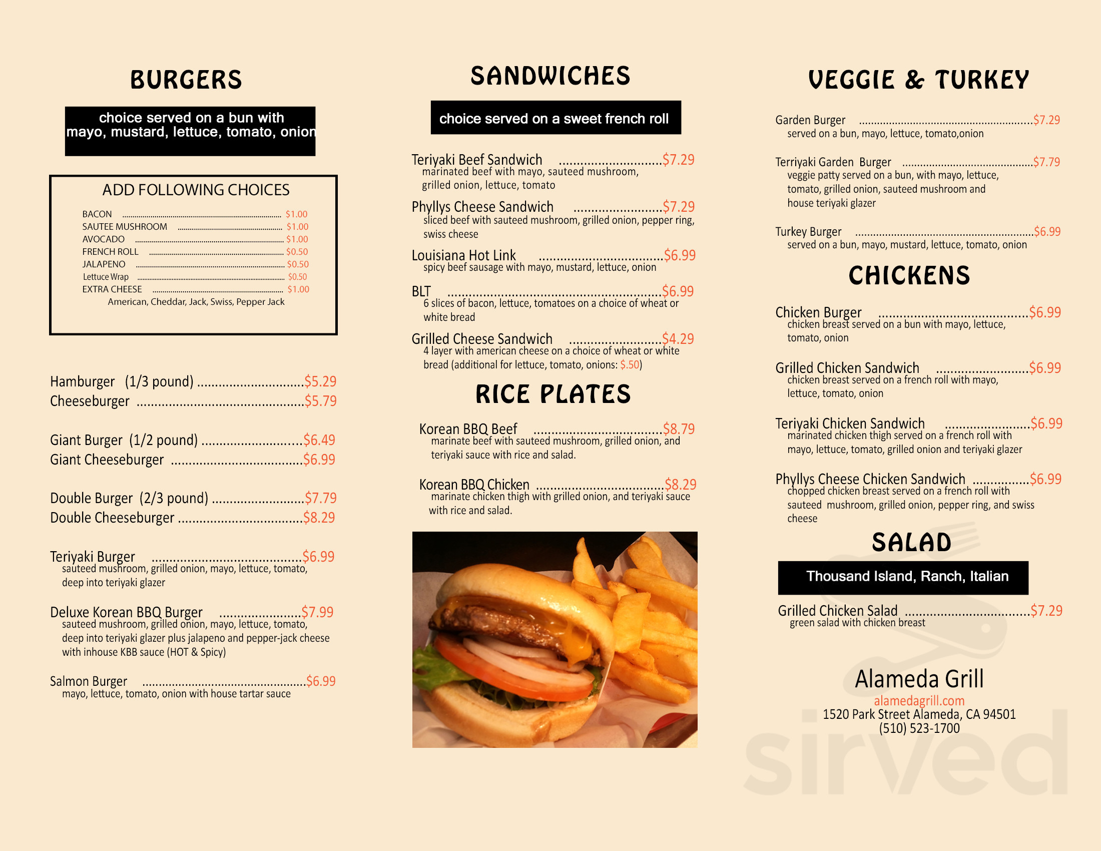 Alameda Grill menu in Alameda, California, USA