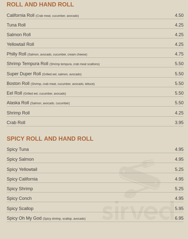 Menu - Norman OK's Volcano Sushi Bar & Hibachi | Sirved