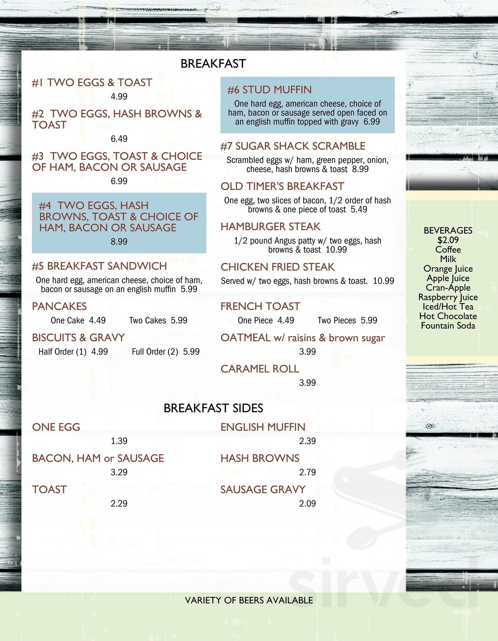 Sugar Shack menus in Deadwood, South Dakota, United States