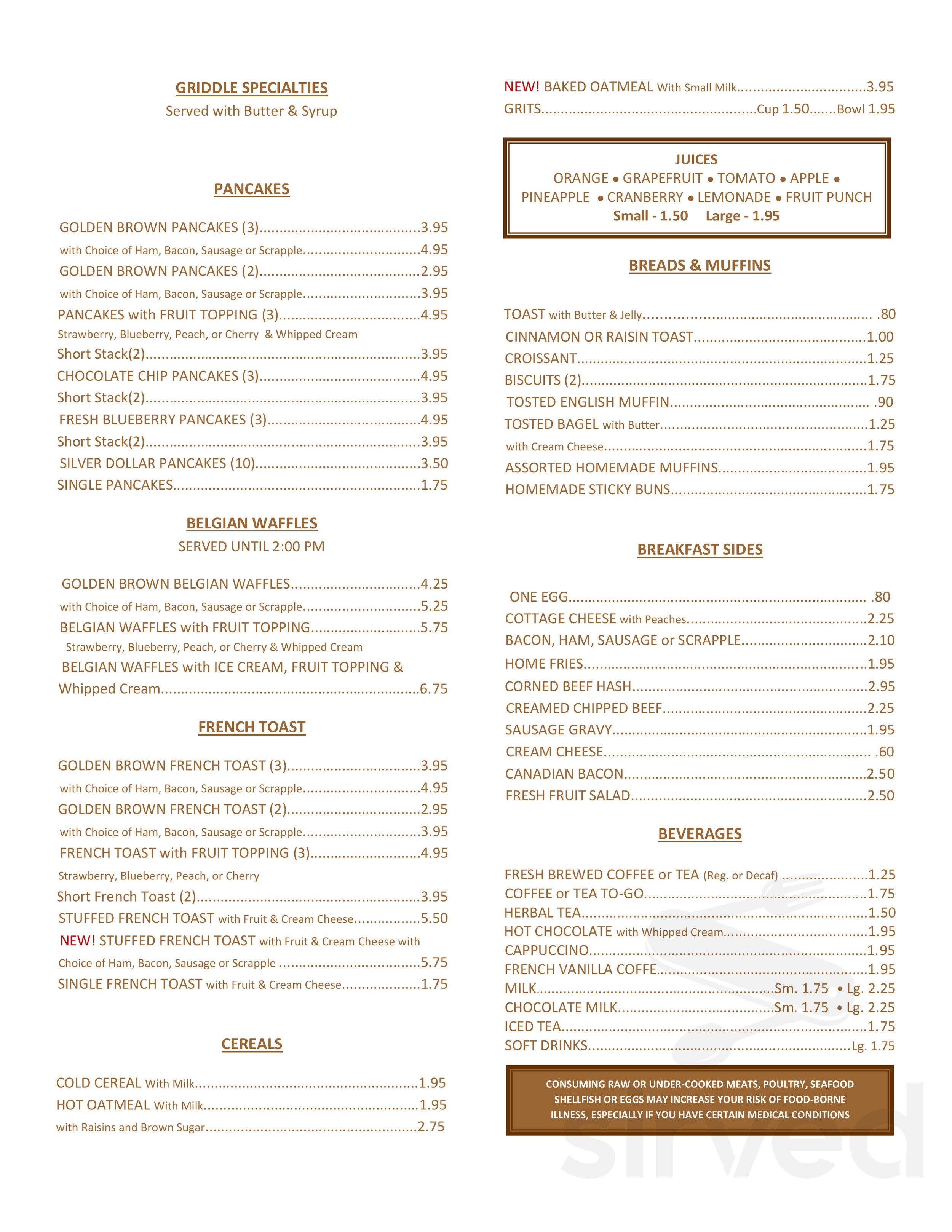 Starlight Diner(Hanover, PA) menu in Hanover, Pennsylvania, USA