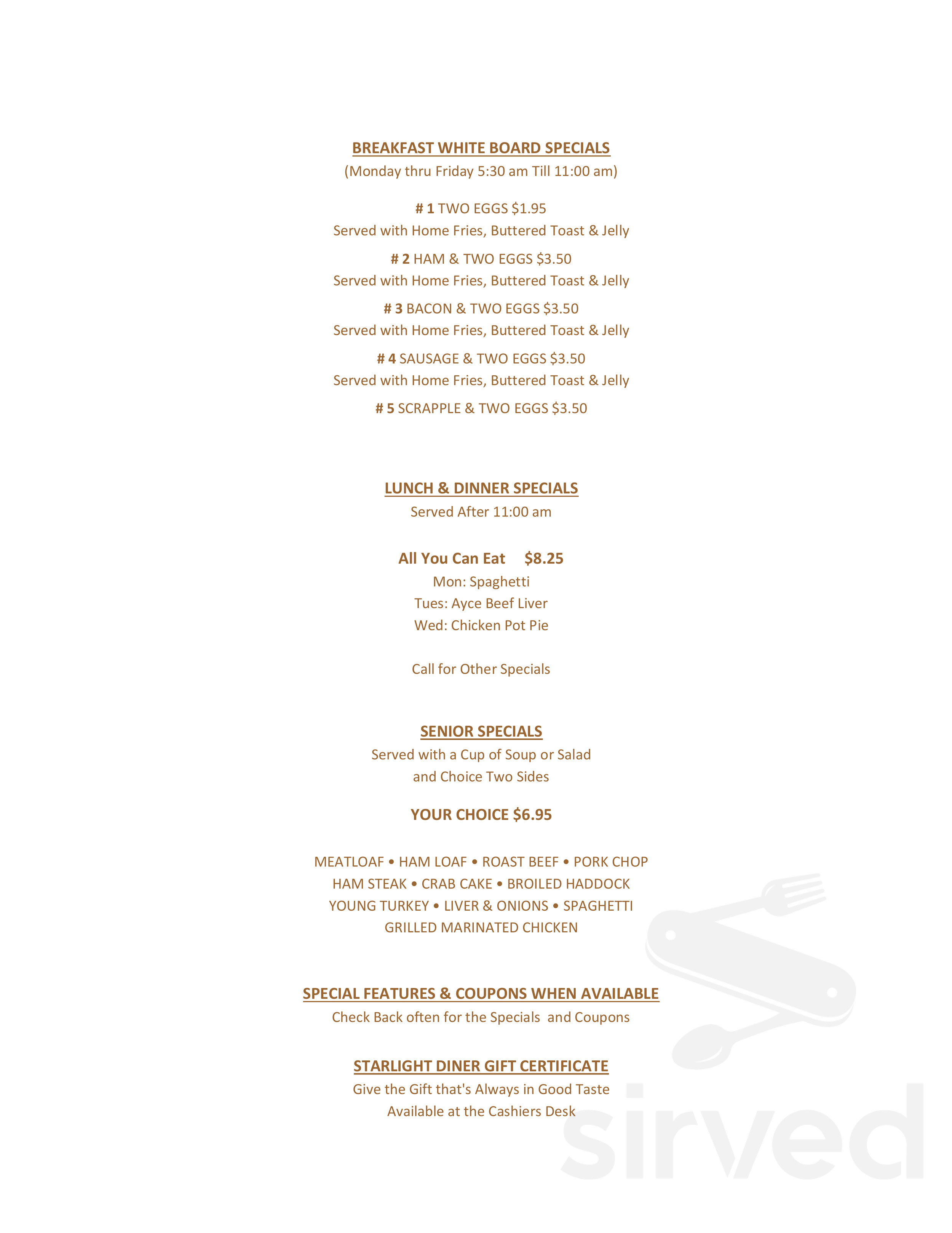 Starlight Diner(Hanover, PA) menus in Hanover, Pennsylvania, United States