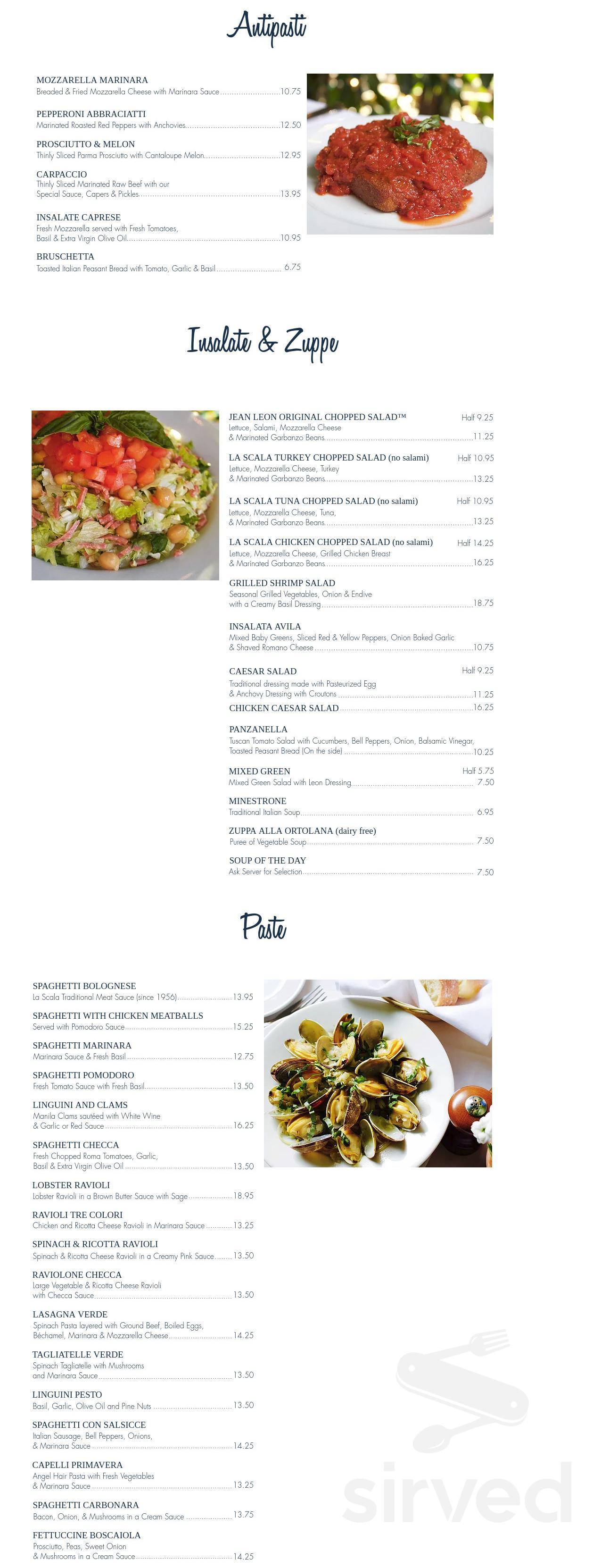 La Scala menu in Santa Monica, California, USA