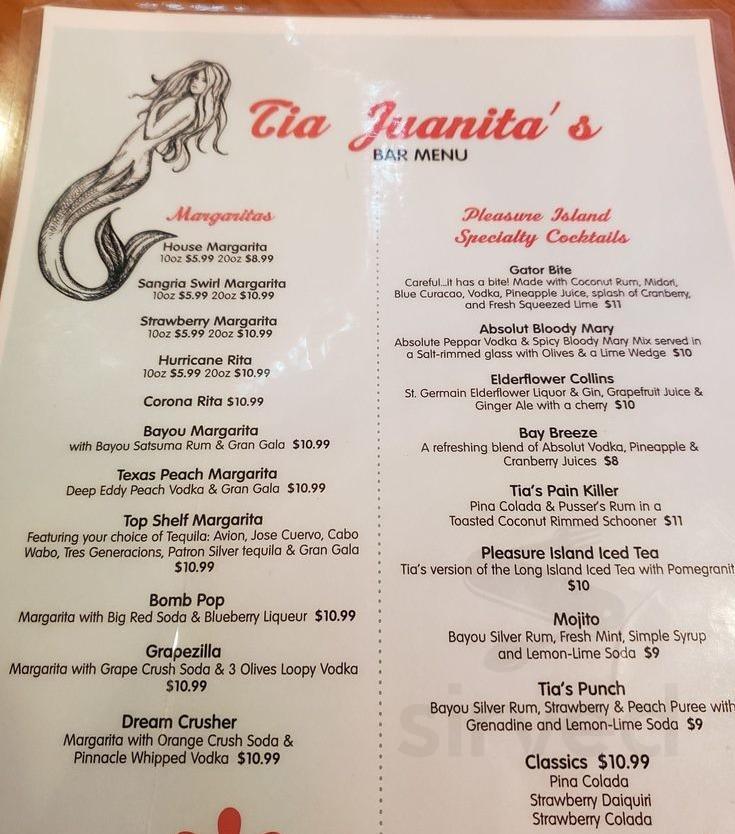 Tia Juanita's Fish Camp menu in Beaumont, Texas, USA
