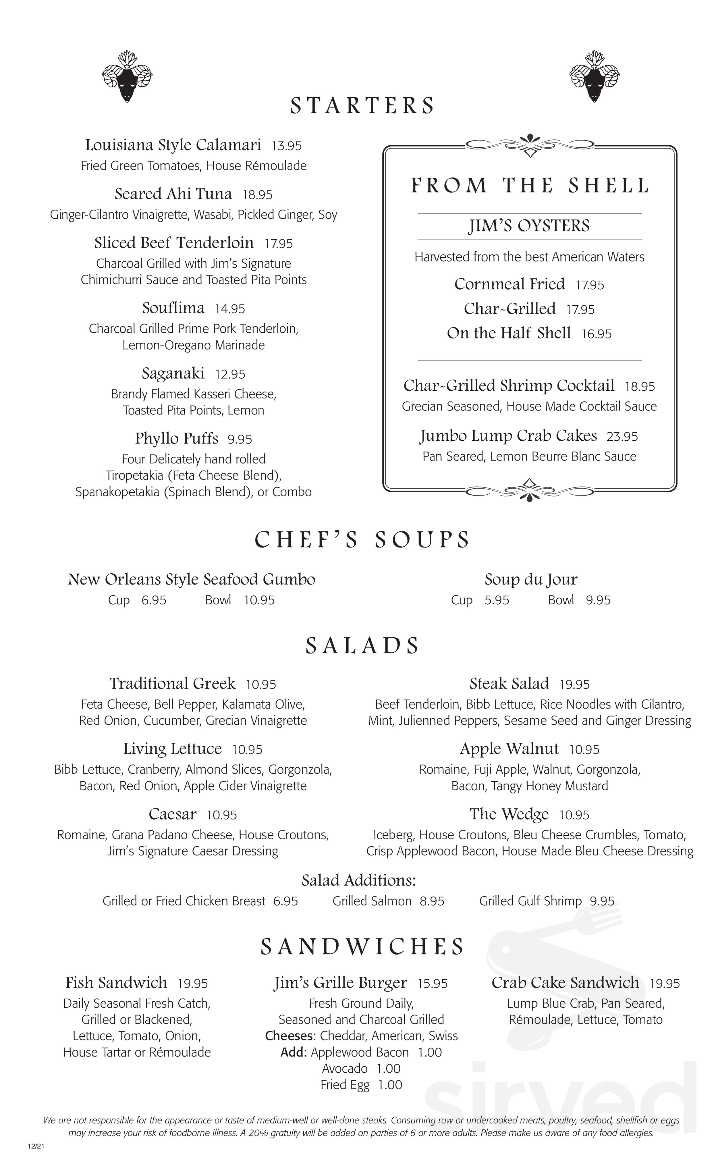 Jim's Place Grille menu in Collierville, Tennessee, USA