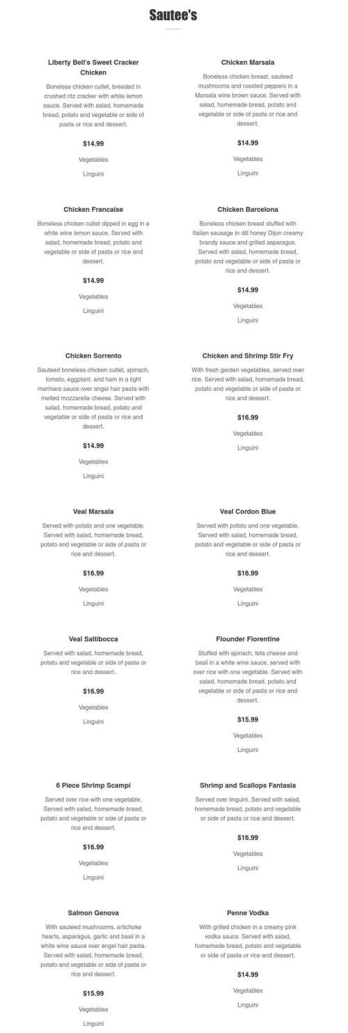 Liberty Bell Diner menu in Philadelphia, Pennsylvania, USA