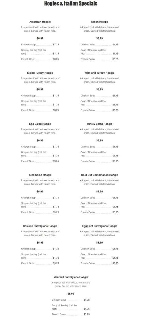 Liberty Bell Diner menu in Philadelphia, Pennsylvania, USA