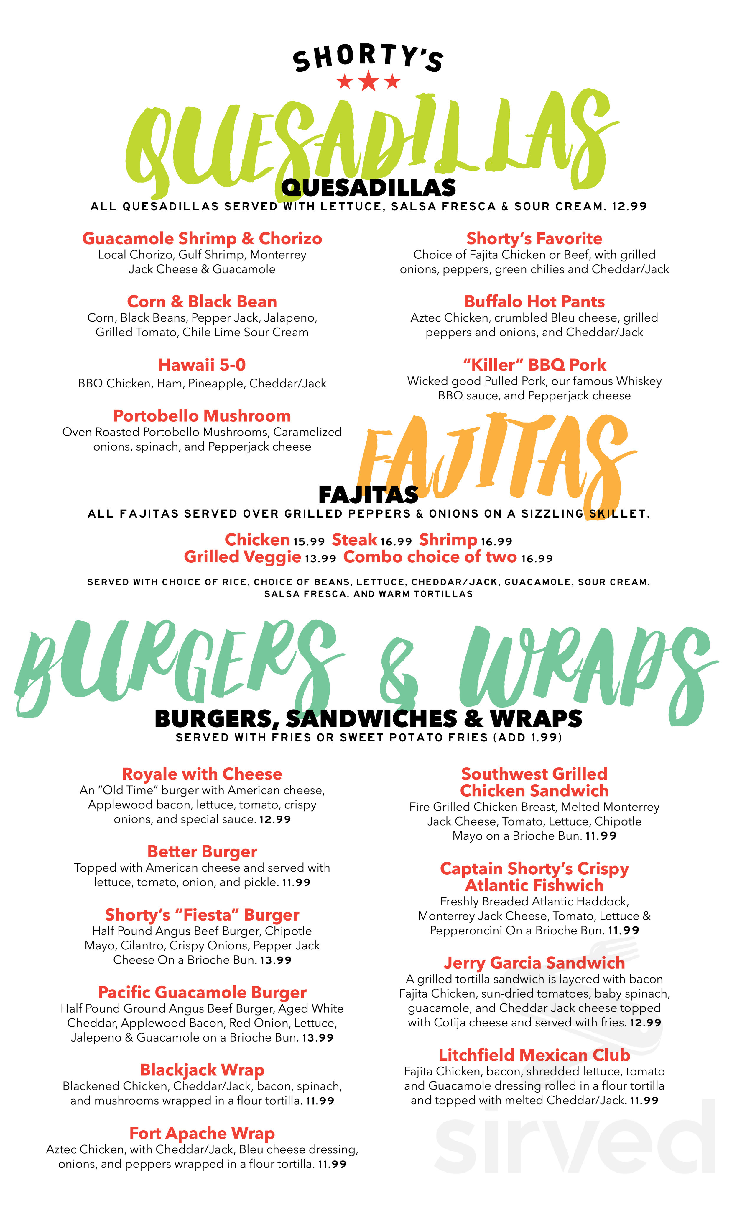 Menu - Nashua NH's Shorty's Mexican Roadhouse | Sirved