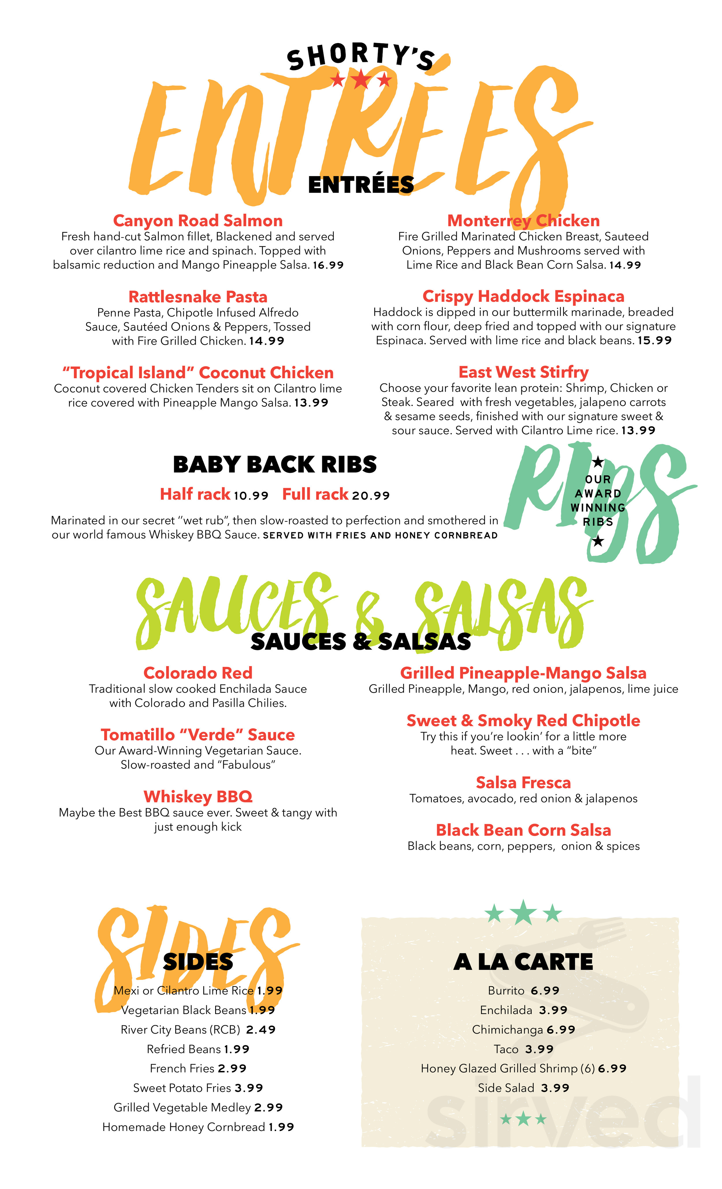 Menu - Nashua NH's Shorty's Mexican Roadhouse | Sirved