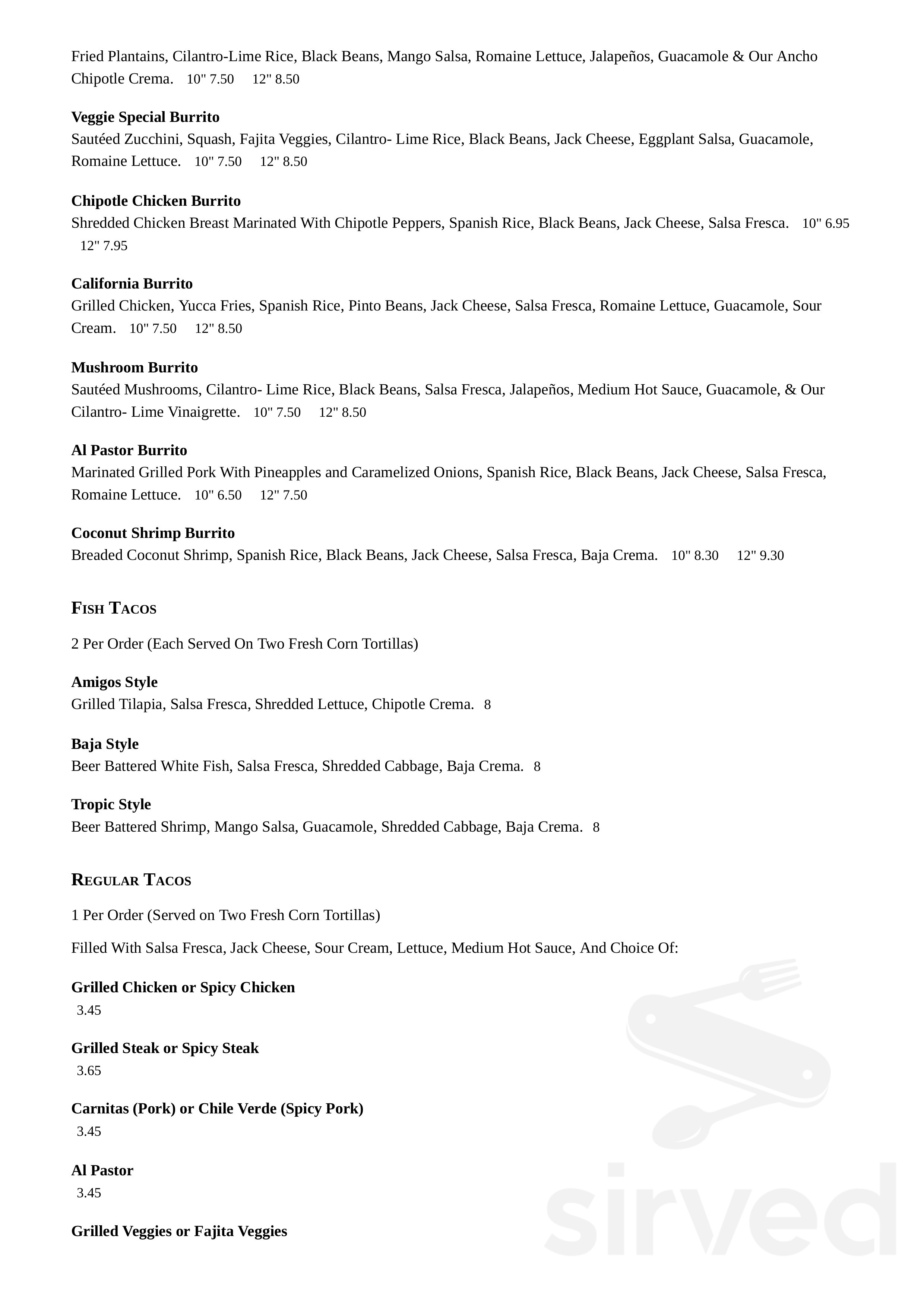 Menu - Brookline MA's Los Amigos Taqueria | Sirved