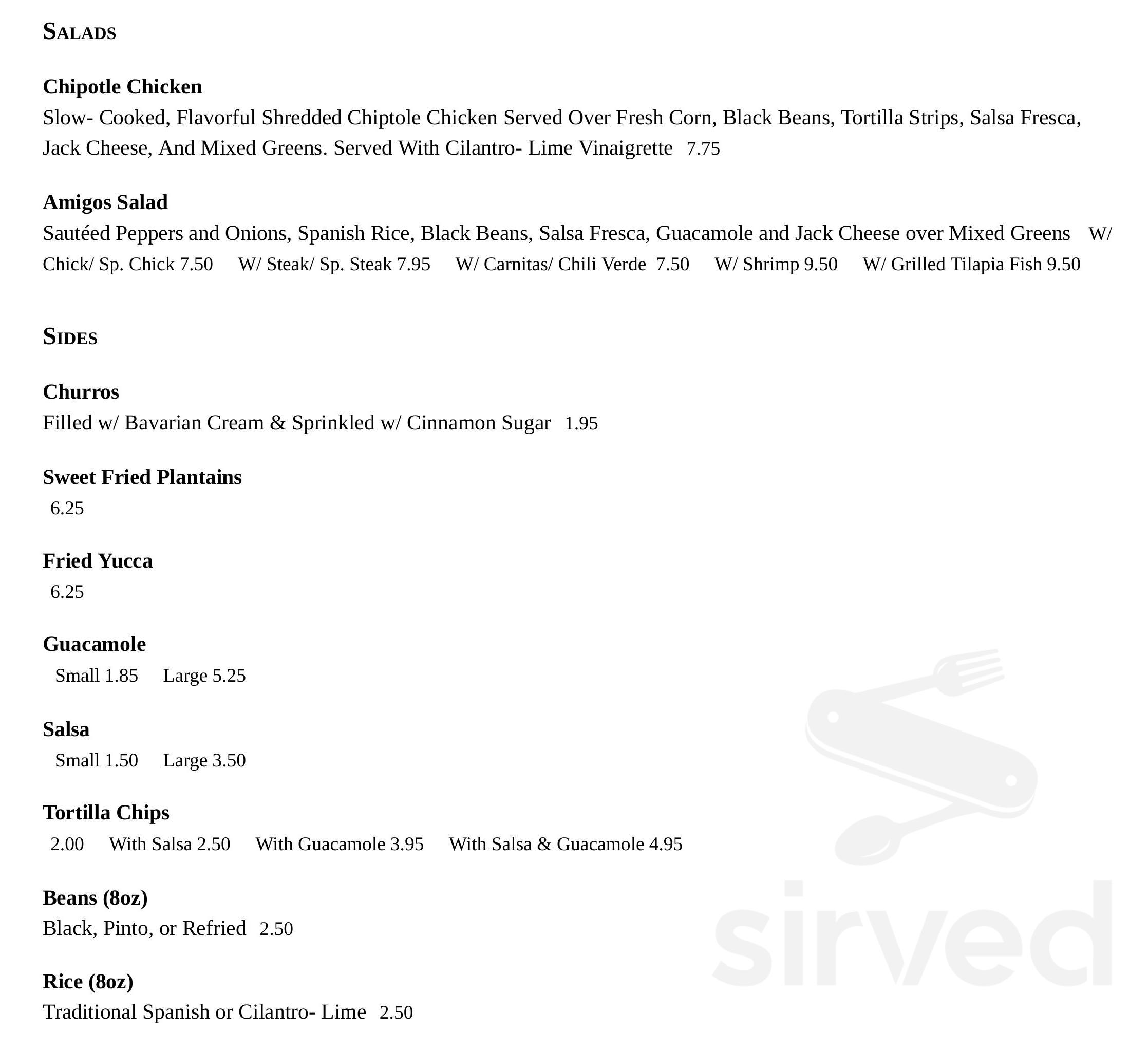 Menu - Brookline MA's Los Amigos Taqueria | Sirved