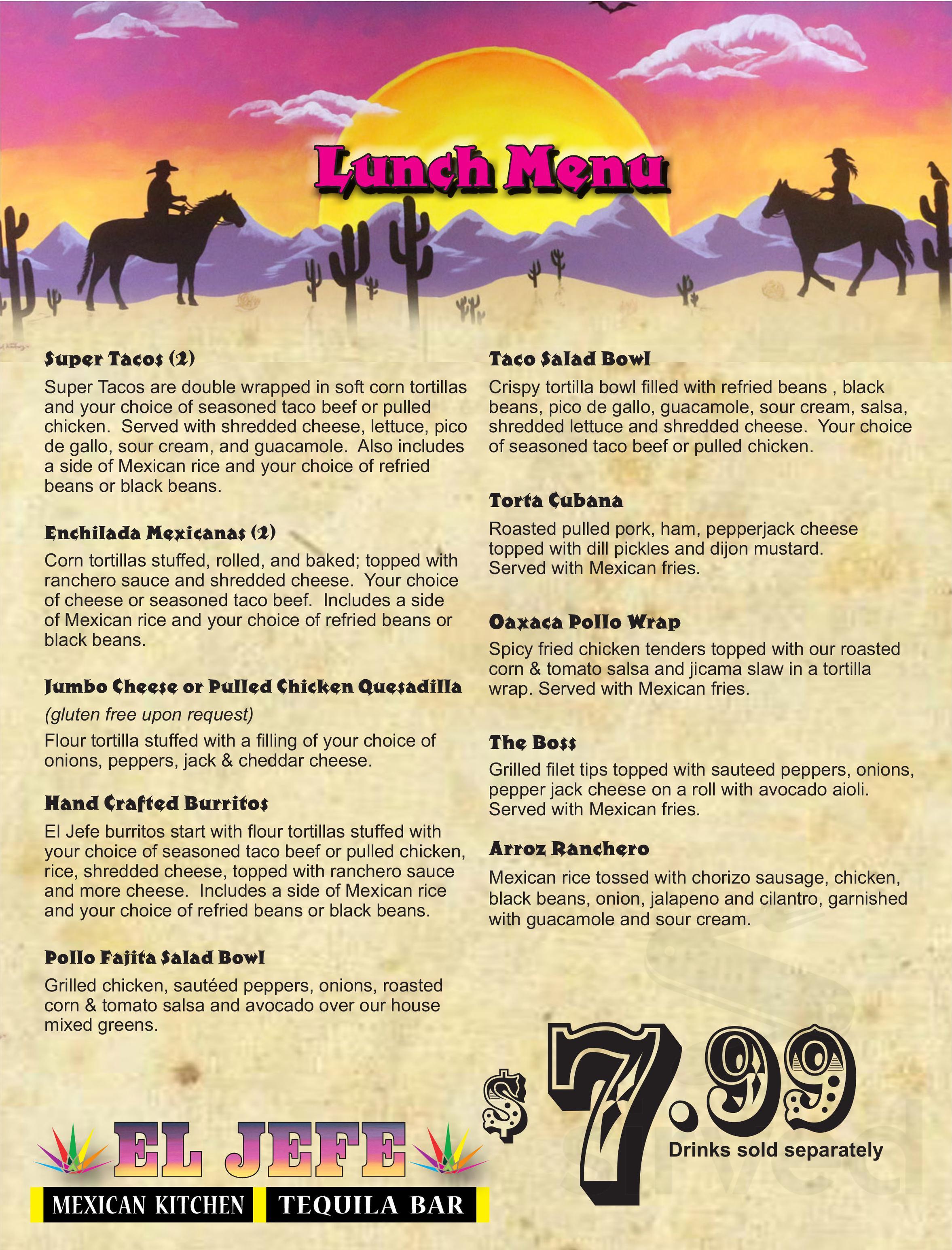 Menu - Stevensville MD's El Jefe Mexican Kitchen & Tequila Bar | Sirved