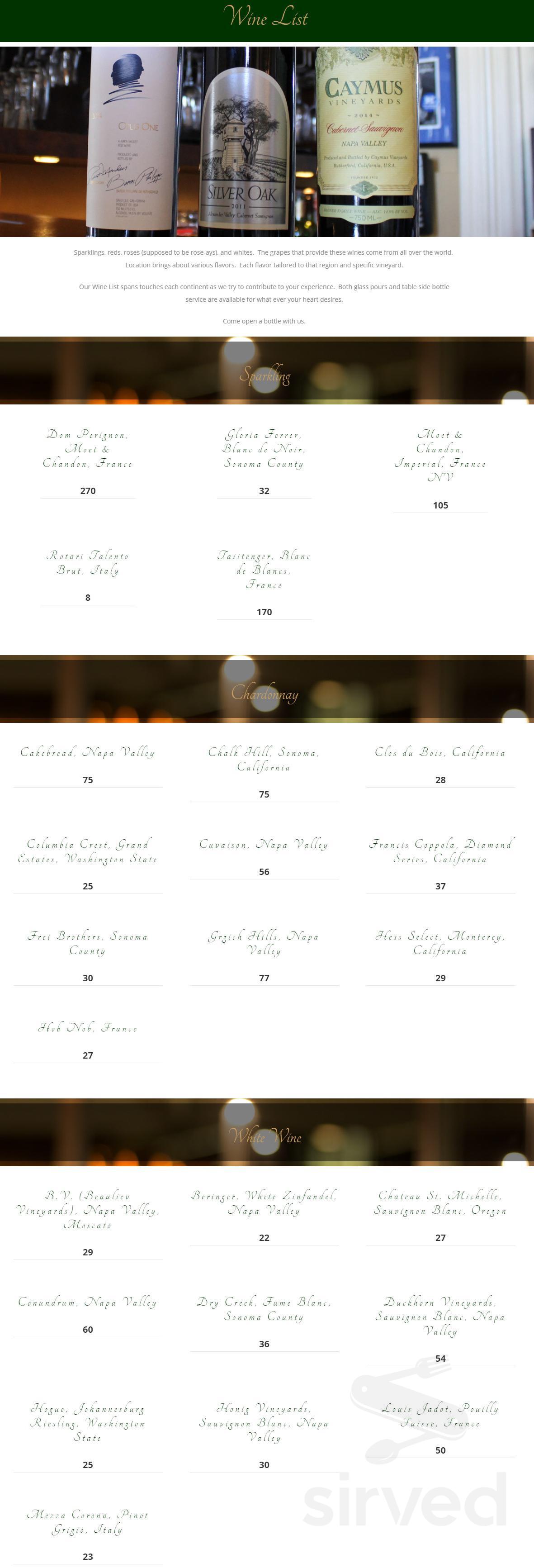 Menu for Tousey House Tavern in Burlington, KY | Sirved