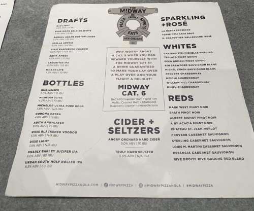 Midway Pizza menu in Kenner, Louisiana, USA