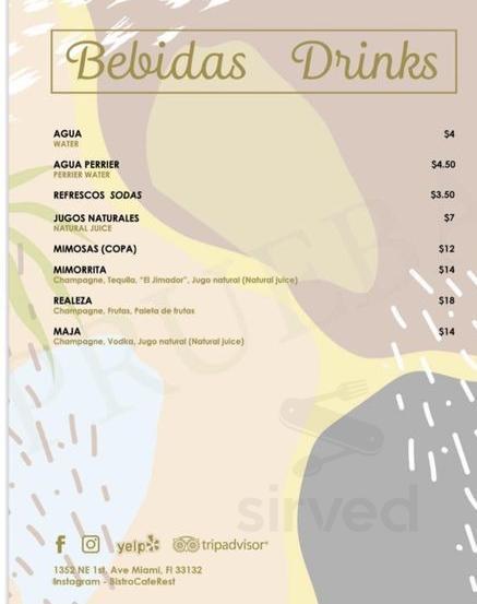 Bistro Café menu in Miami, Florida, USA