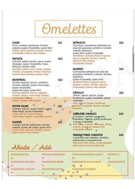 Bistro Café menu in Miami, Florida, USA