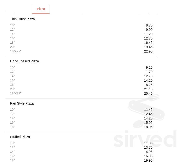 DeRango's Pizzeria menu in South Milwaukee, Wisconsin, USA