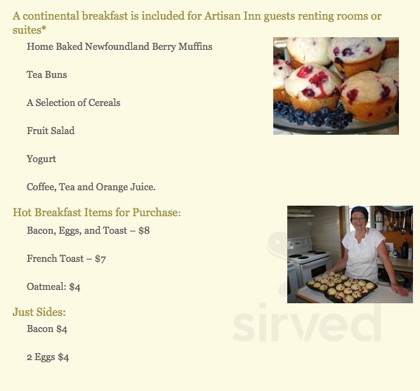 Menu - Trinity NL's Artisan Inn's Campbell House | Sirved