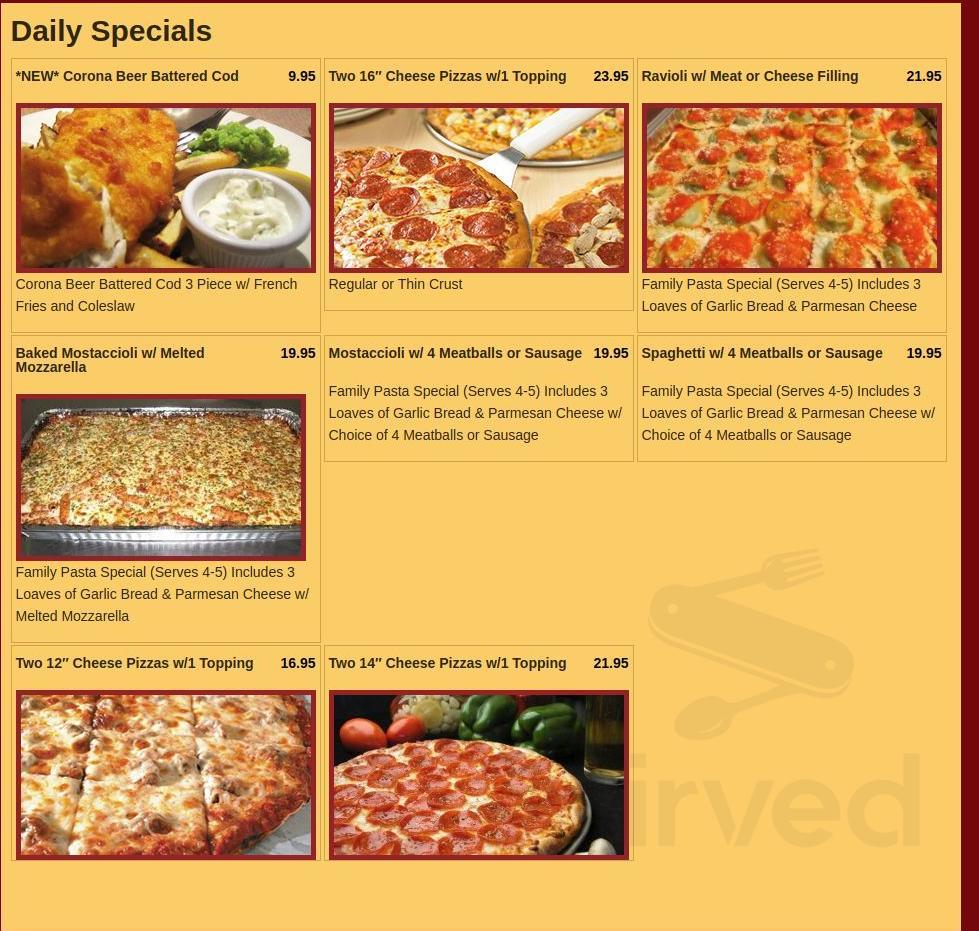 Menu - Winthrop Harbor IL's Roma Pizza & Pasta | Sirved