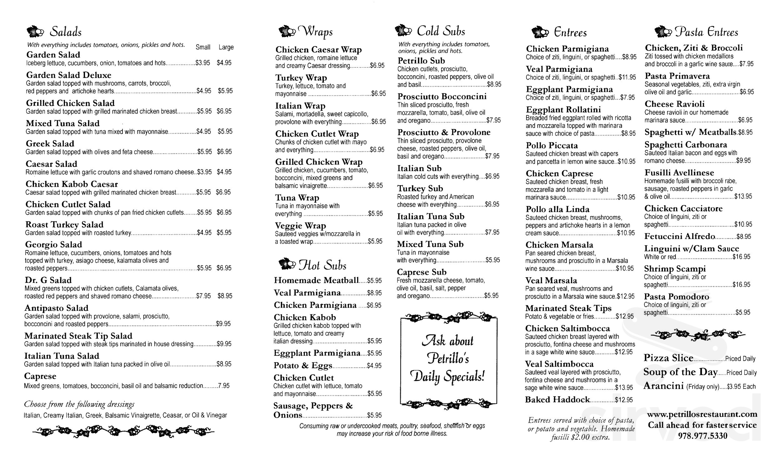 Petrillo's Italian Kitchen menu in Peabody, Massachusetts, USA