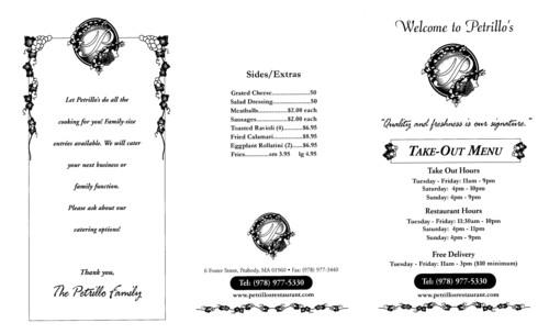 Petrillo's Italian Kitchen menu in Peabody, Massachusetts, USA