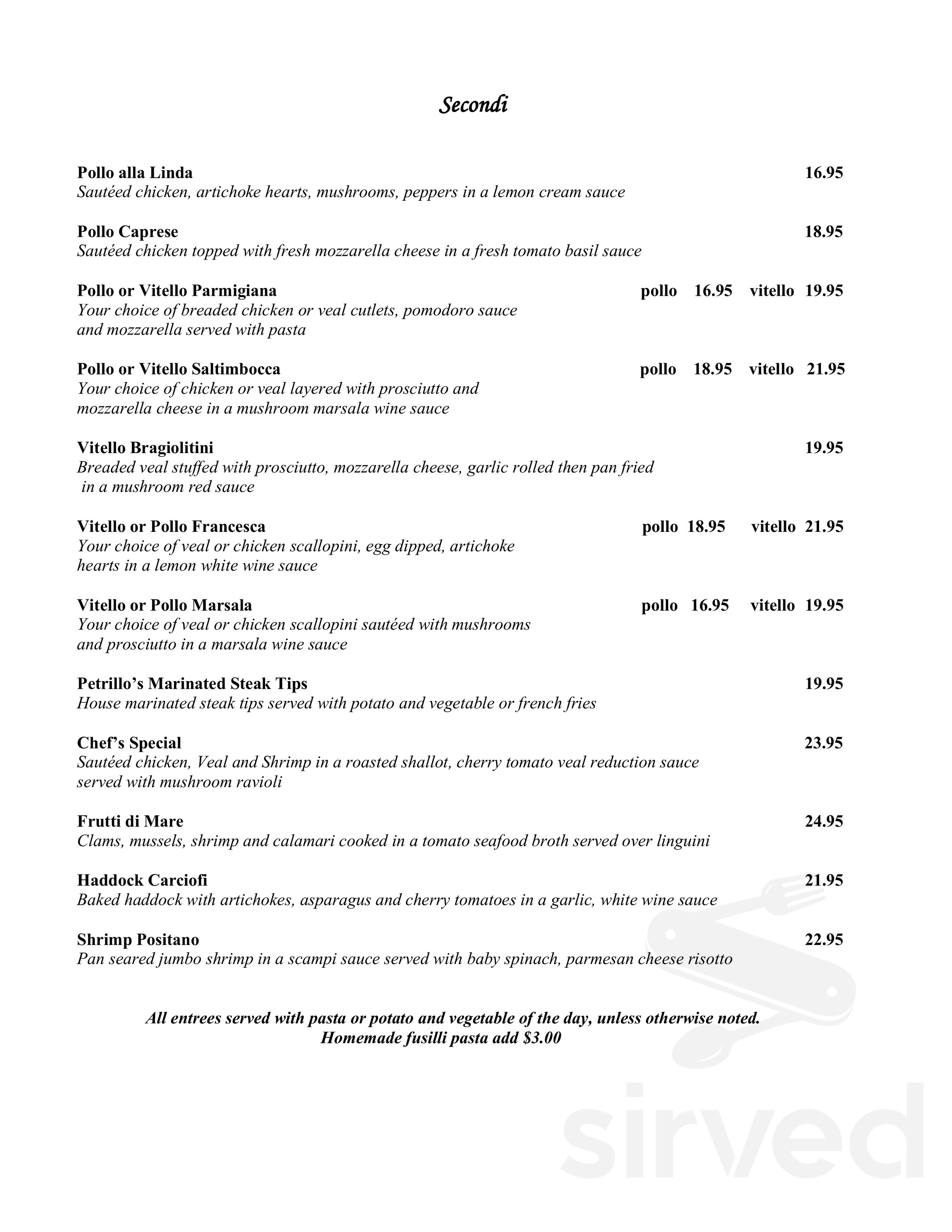 Petrillo's Italian Kitchen menus in Peabody, Massachusetts, United States