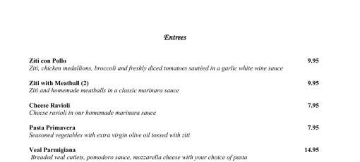 Menu for Petrillo's Italian Kitchen in Peabody, MA | Sirved