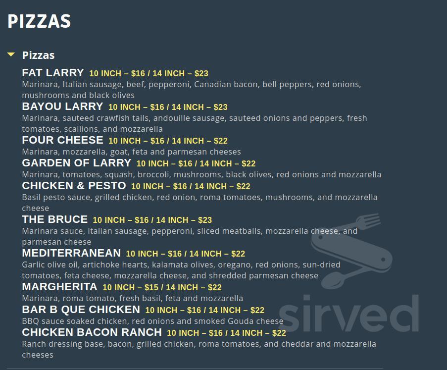 Proud Larry's menu in Oxford, Mississippi, USA