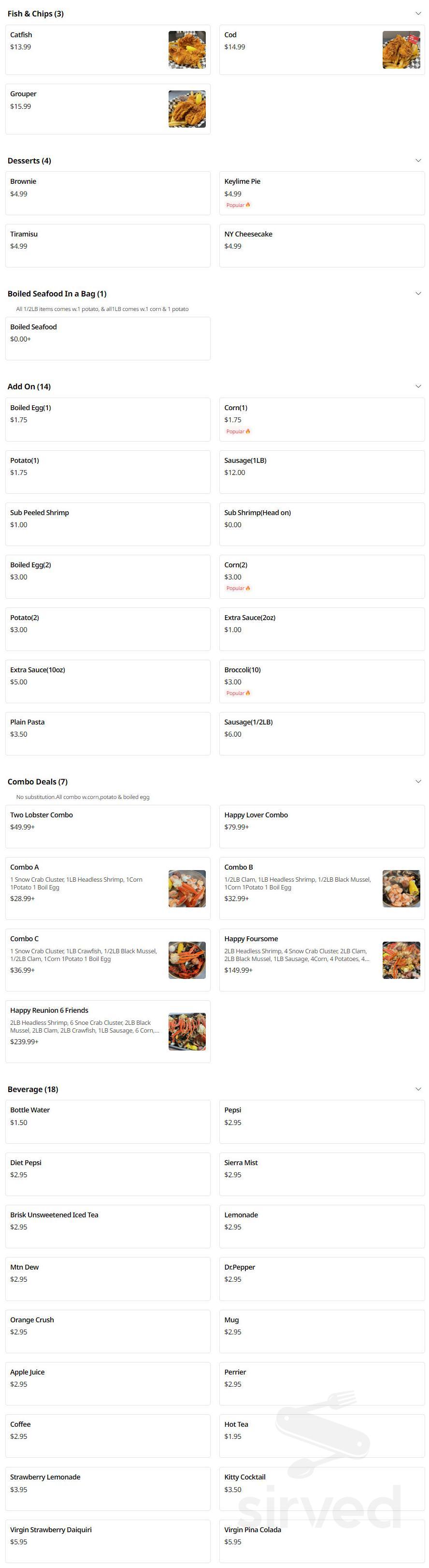 Menu - Maplewood MN's Million's Crab Maplewood | Sirved
