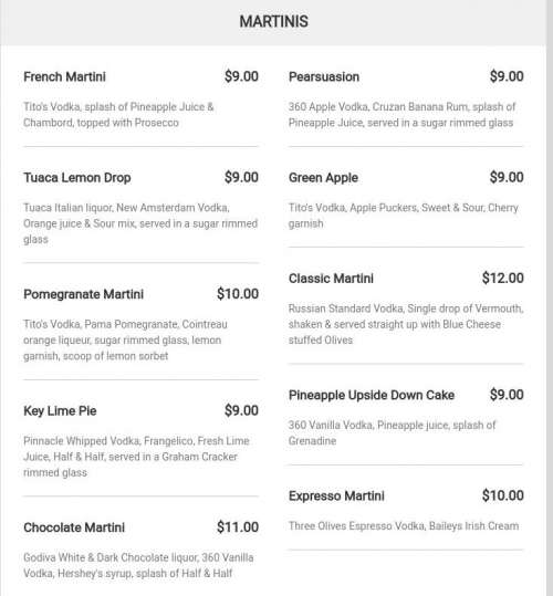 SaZa Serious Italian Food menu in Montgomery, Alabama, USA