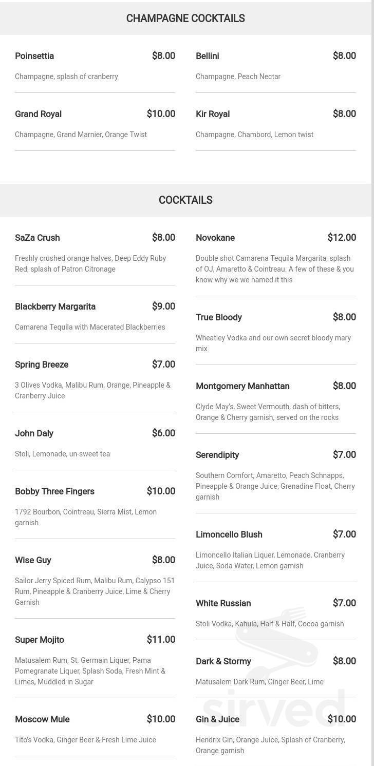 Menu for SaZa Serious Italian Food in Montgomery, AL | Sirved