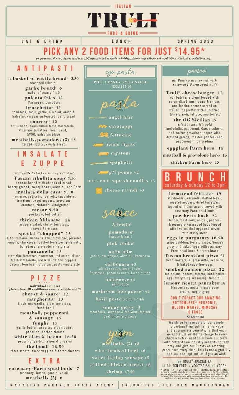 Truli Italian Food & Drink menu in Coconut Creek, Florida, USA