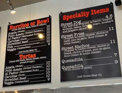 Street- Taco and Beer Co. menu in Tucson, Arizona, USA