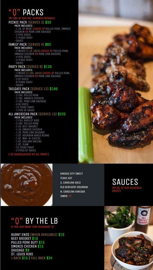 Q Southern BBQ & Catering menu in Dunedin, Florida, USA