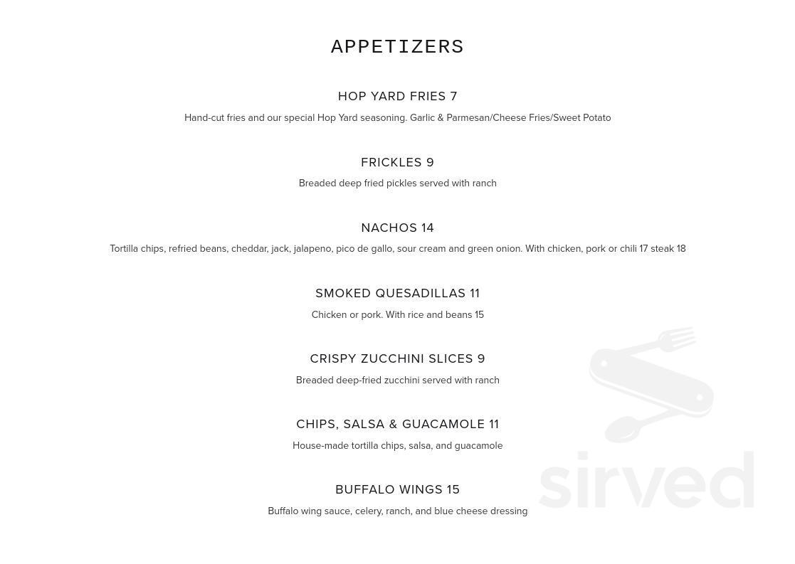 Hopyard menu in Pleasanton, California, USA