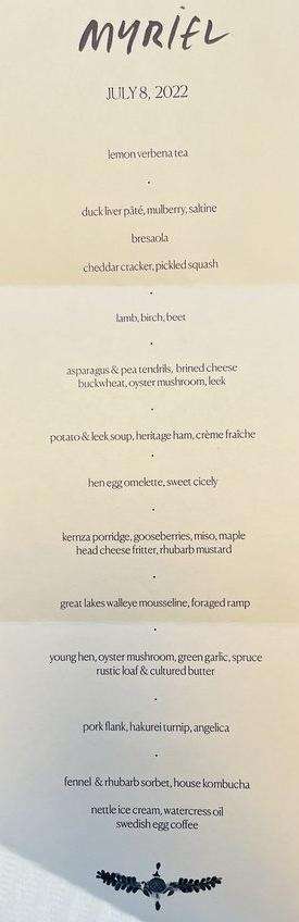 Myriel menu in St Paul, Minnesota, USA