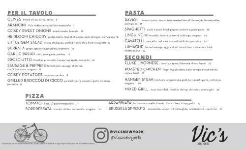 Vic's menu in New York, New York, USA