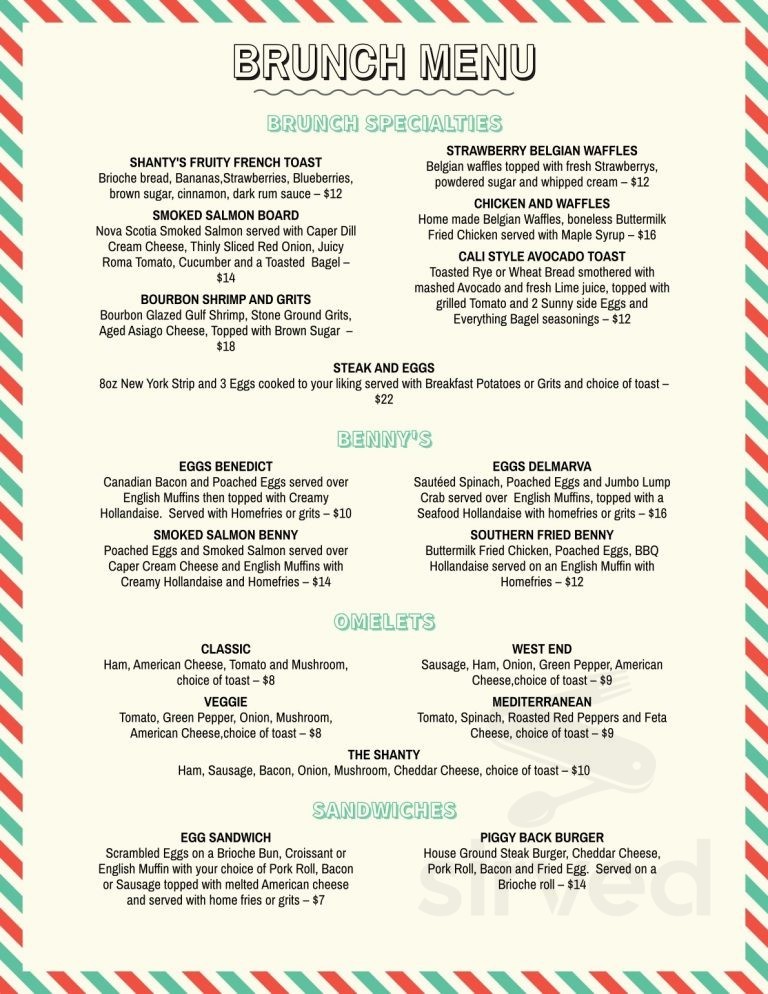 Menu - Allentown PA's The Shanty on 19th | Sirved