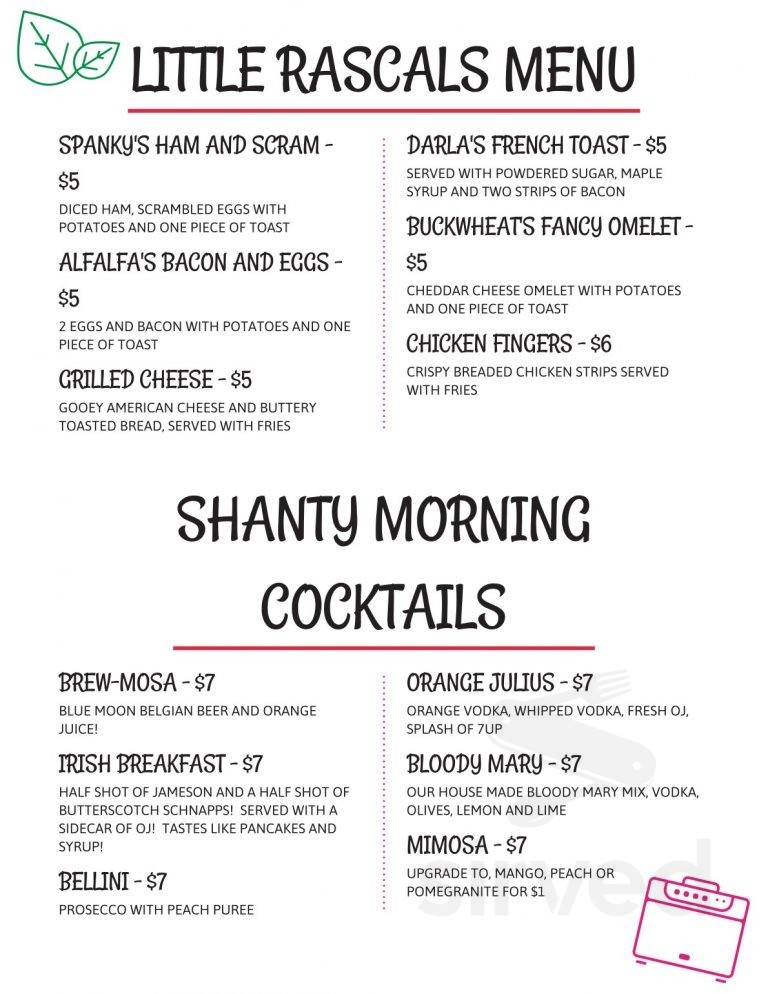 The Shanty on 19th menu in Allentown, Pennsylvania, USA