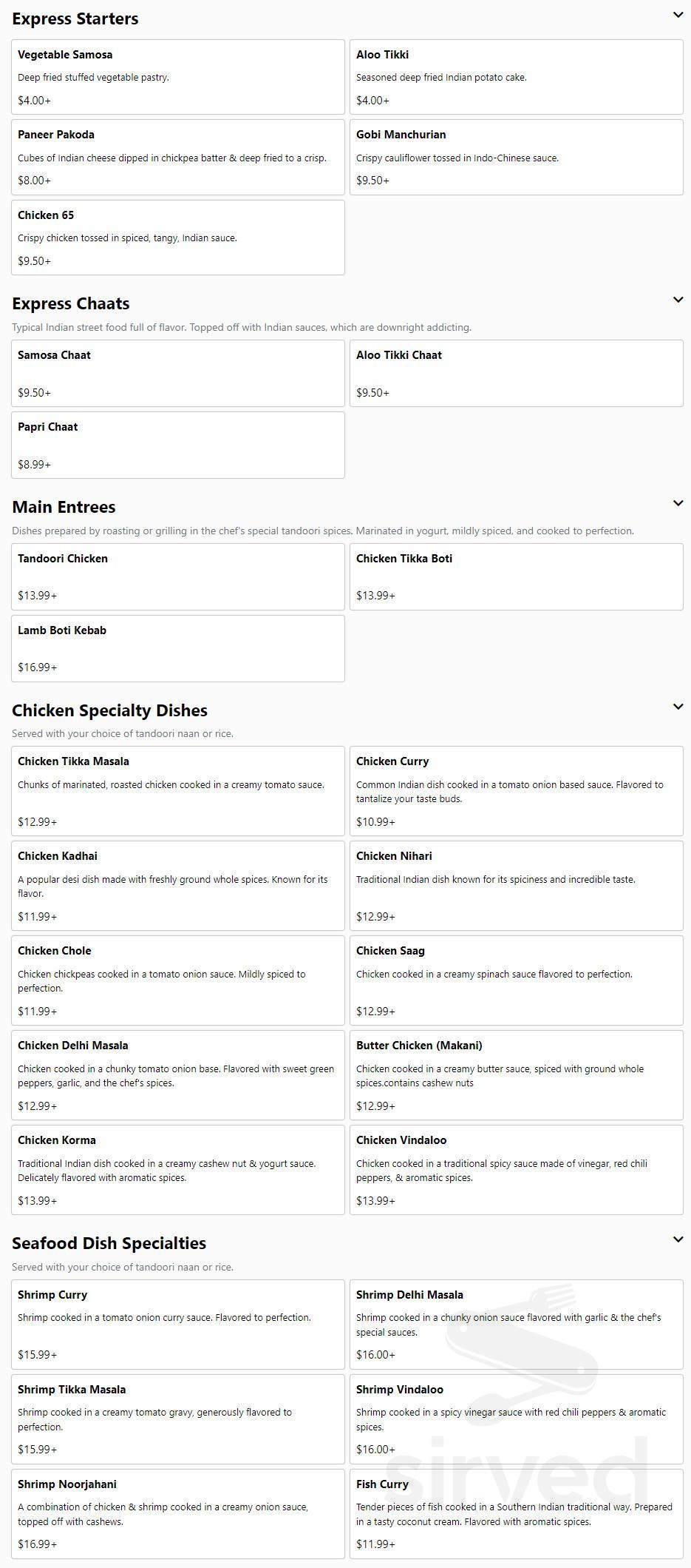 Tikka Express Gainesville menu in Gainesville, Florida, USA
