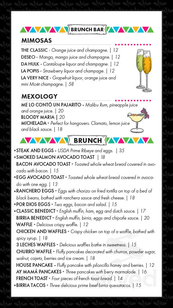 Mamá Por Dios menu in Los Angeles, California, USA