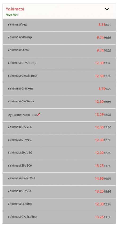 Tokyo Express menu in Jackson, Mississippi, USA