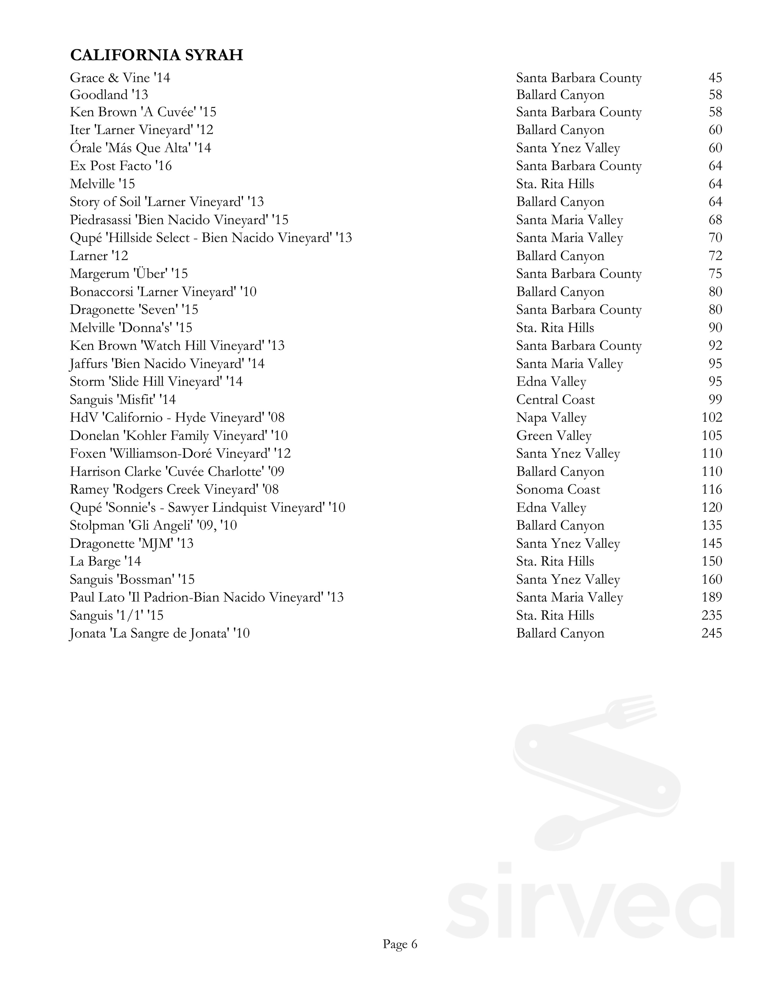 Intermezzo by Wine Cask menu in Santa Barbara, California, USA