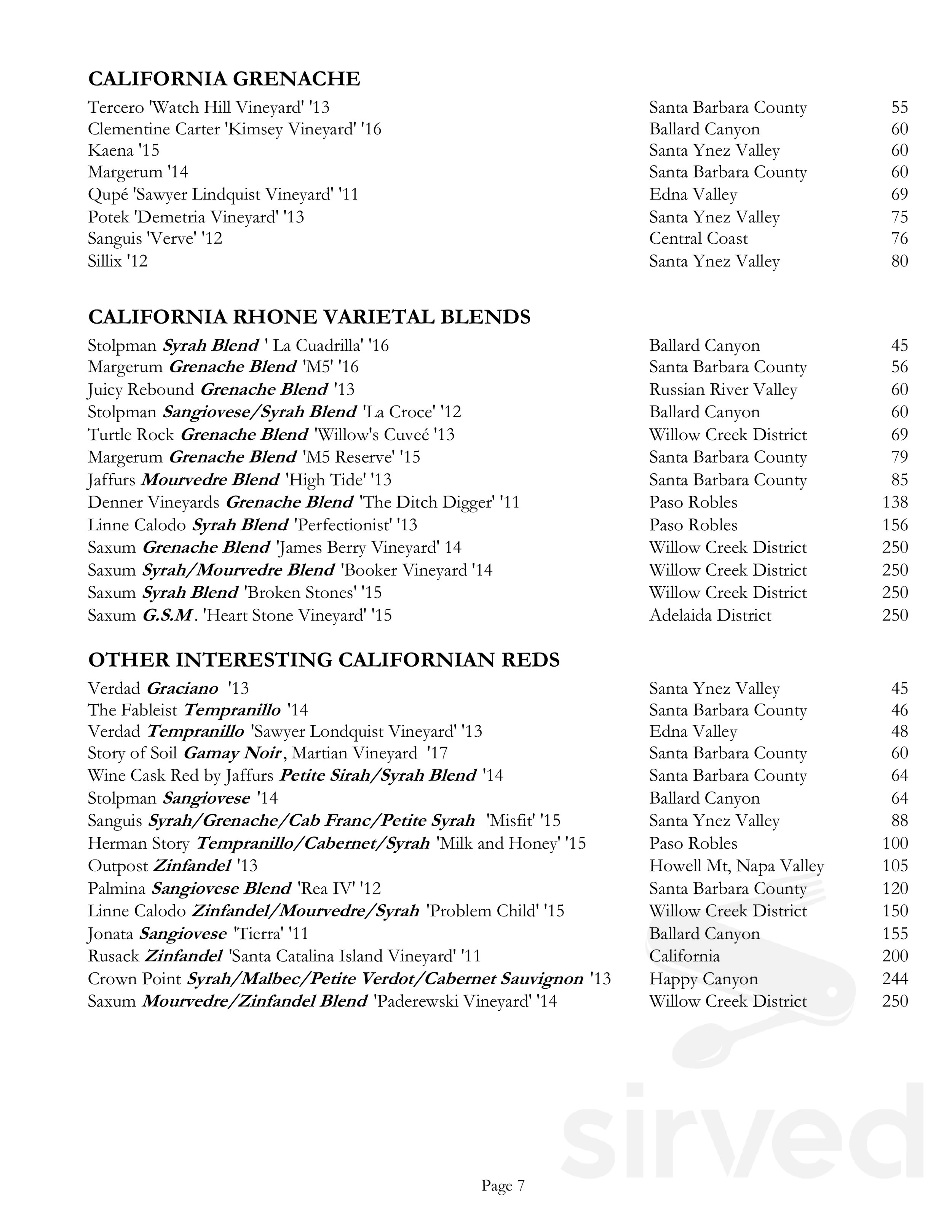 Intermezzo by Wine Cask menu in Santa Barbara, California, USA