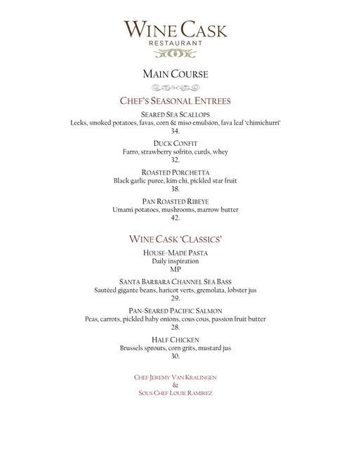 Intermezzo by Wine Cask menu in Santa Barbara, California, USA